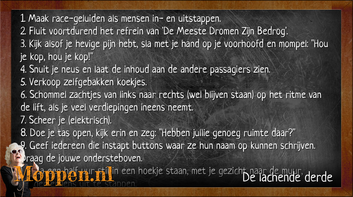 Moppen.nl - Mop: Vijftig leuke dingen om te doen in de lift.